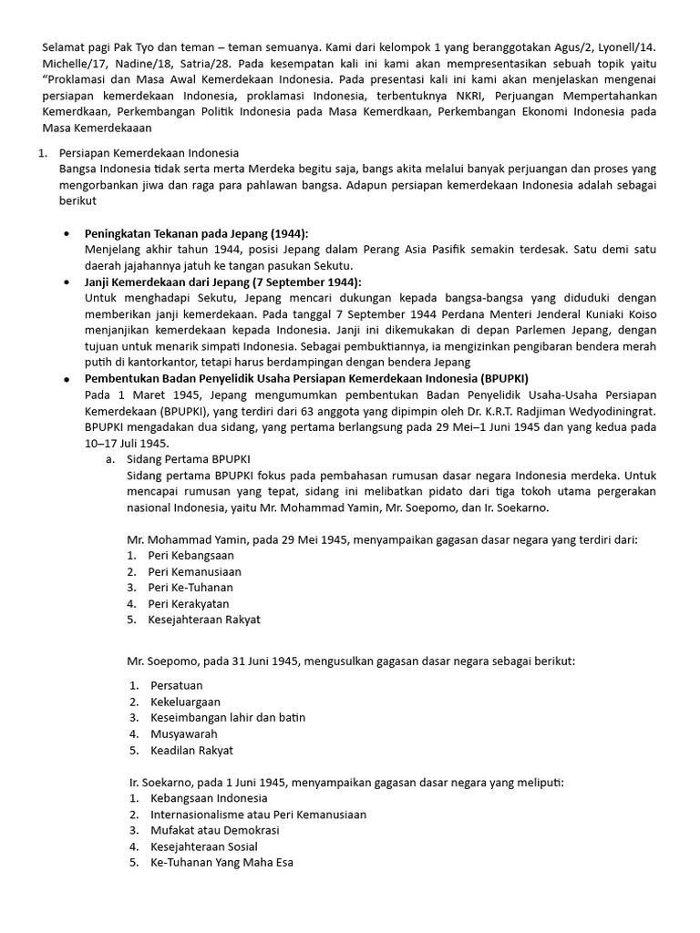 Script Proklamasi & Masa Awal Kemerdekaan - Kelompok 1 | PDF | Politik ...