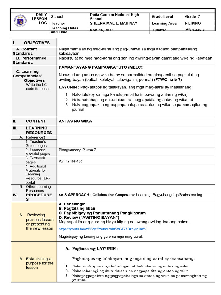 Lp-Co Filipino 7 2ND Quarter | PDF