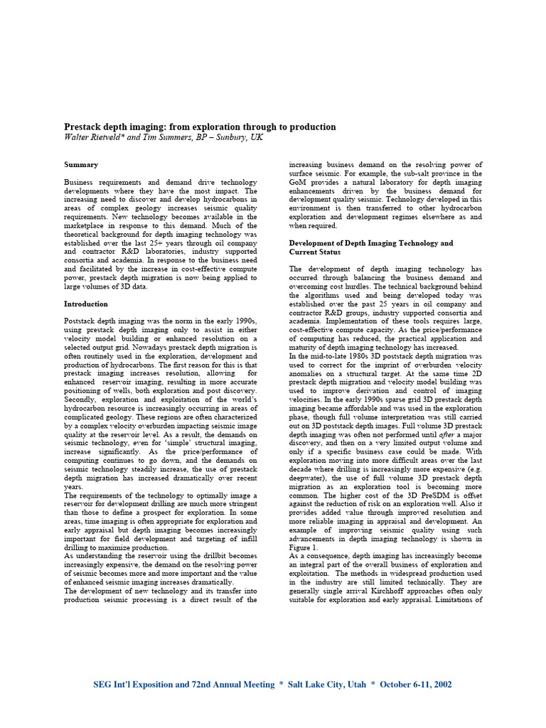 06 Prestack Depth Imaging From Exploration Through To Production 4145429 01 | PDF | Reflection ...