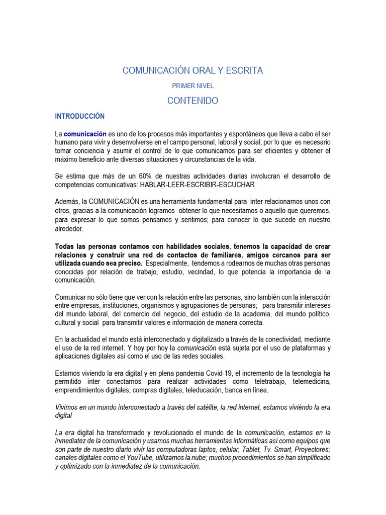 Mateerial de Estudio Comunicación Oral y Escrita - Primero | PDF | Comunicación | Comunicación ...