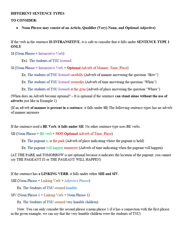 Understanding Sentence Types Explained | PDF | Adverb | Verb