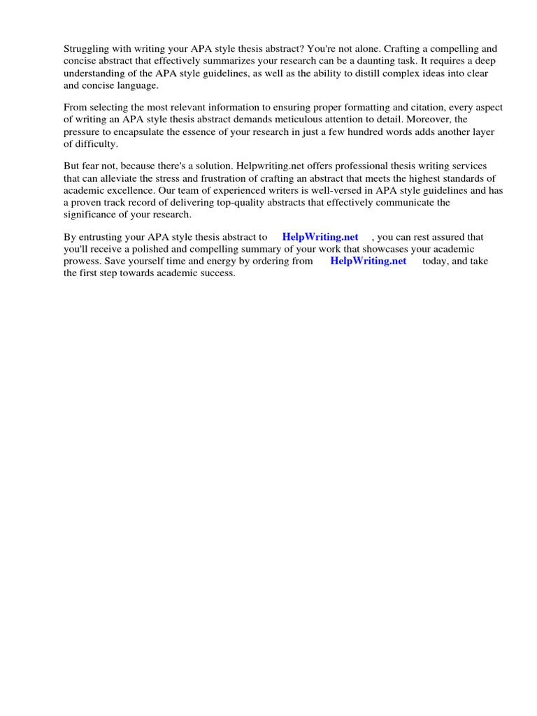 Apa Style Thesis Abstract | Download Free PDF | Apa Style | Abstract ...