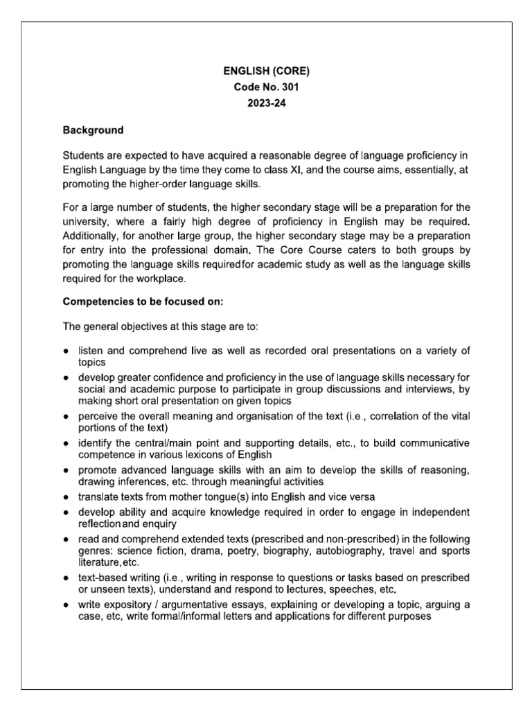 English Grade 11th Syllabus | PDF