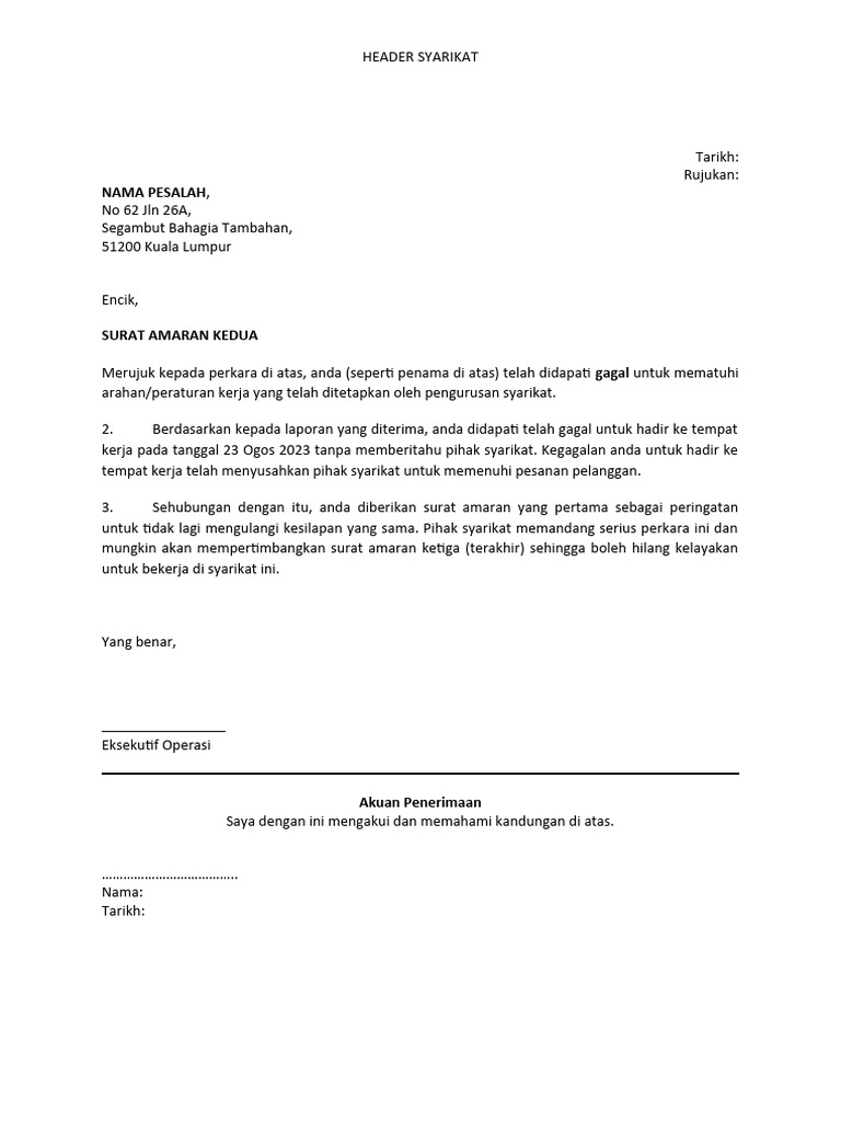 Contoh Surat Amaran | PDF