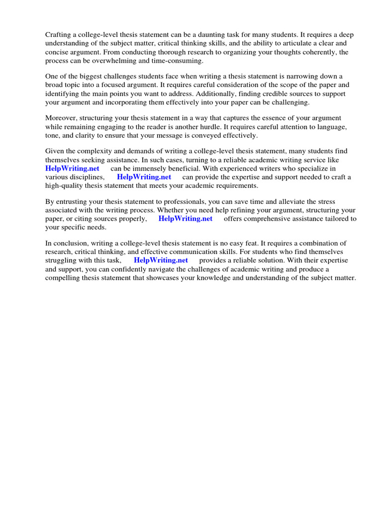 How To Write A College Level Thesis Statement | Download Free PDF ...