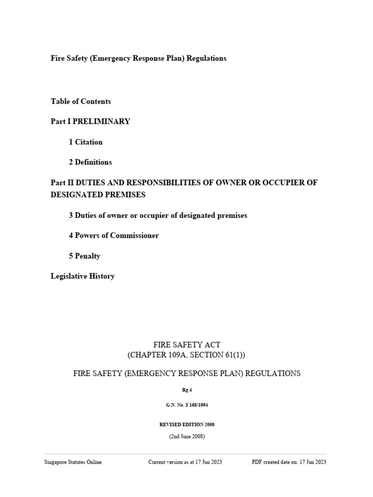 Fire Safety (Emergency Response Plan) Regulations | PDF | Fire Safety ...
