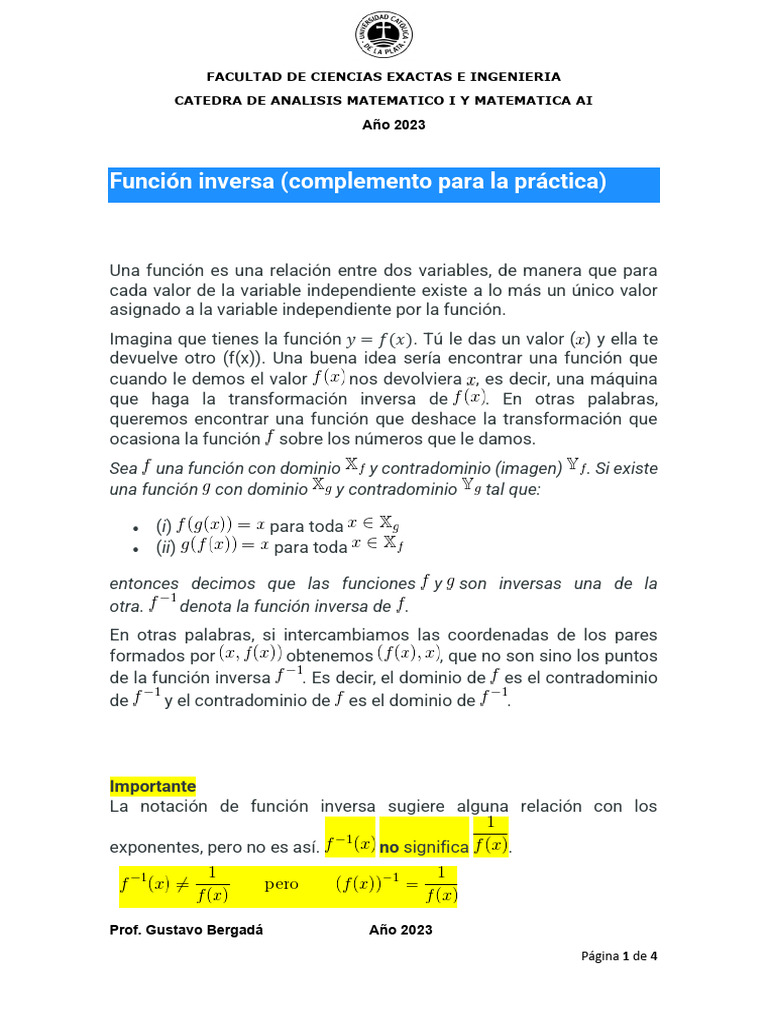 Complemento para función inversa | PDF | Función (Matemáticas) | Función monotónica