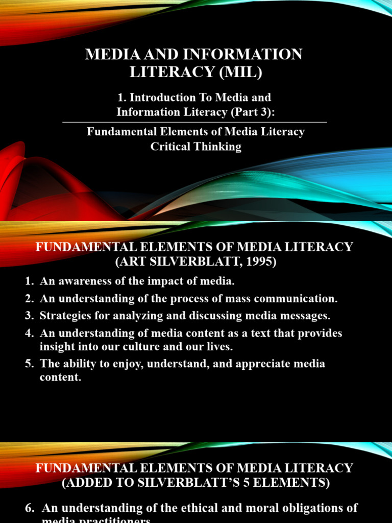 1. Introduction to MIL (Part 3)- Elements of Media Literacy and ...