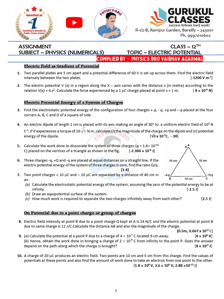 Electric Potential - WORKSHEET - 18271998 - 2024 - 02 - 27 - 22 - 43 | Download Free PDF ...