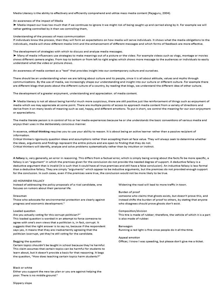 Media Literacy & Critical Thinking | PDF | Fallacy | Argument