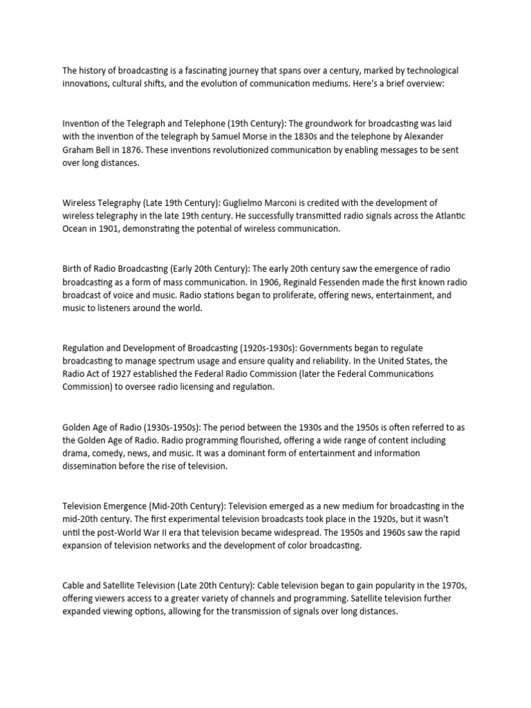 Evolution of Broadcasting History | PDF | Broadcasting | Television