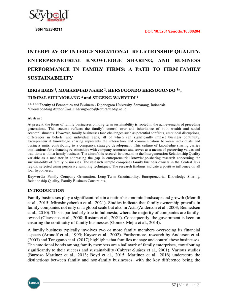 Interplay of Intergenerational Relationship Quality, Entrepreneurial Knowledge Sharing, and ...