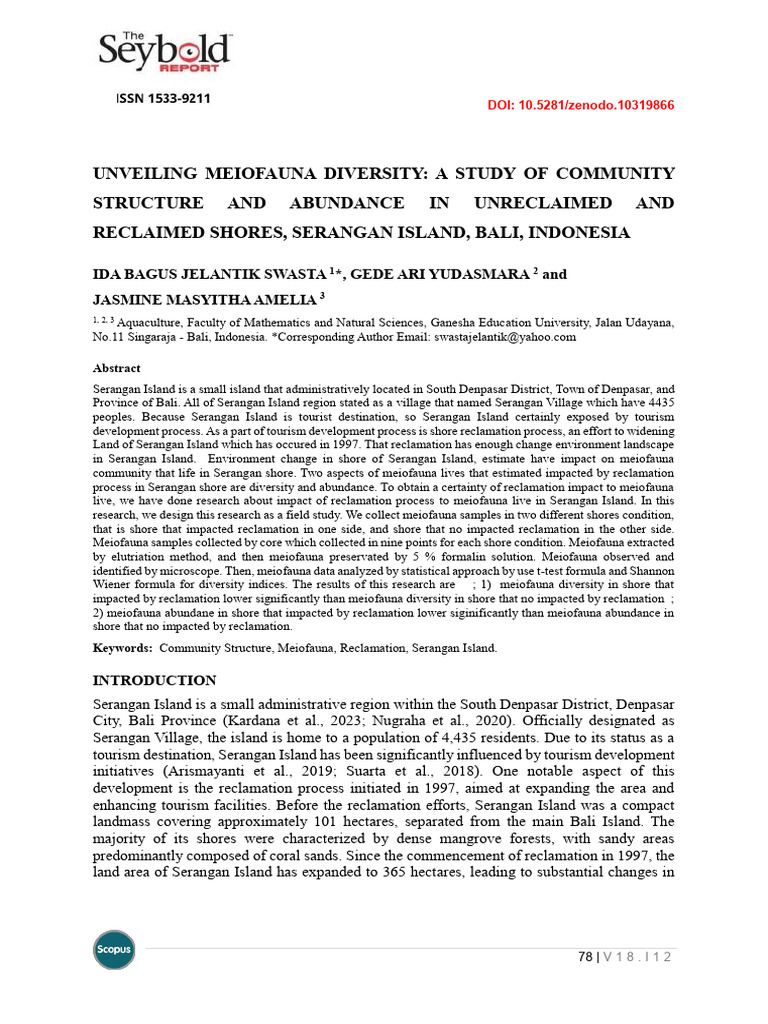 Meiofauna Diversity in Serangan Island | PDF | Biodiversity | Mangrove
