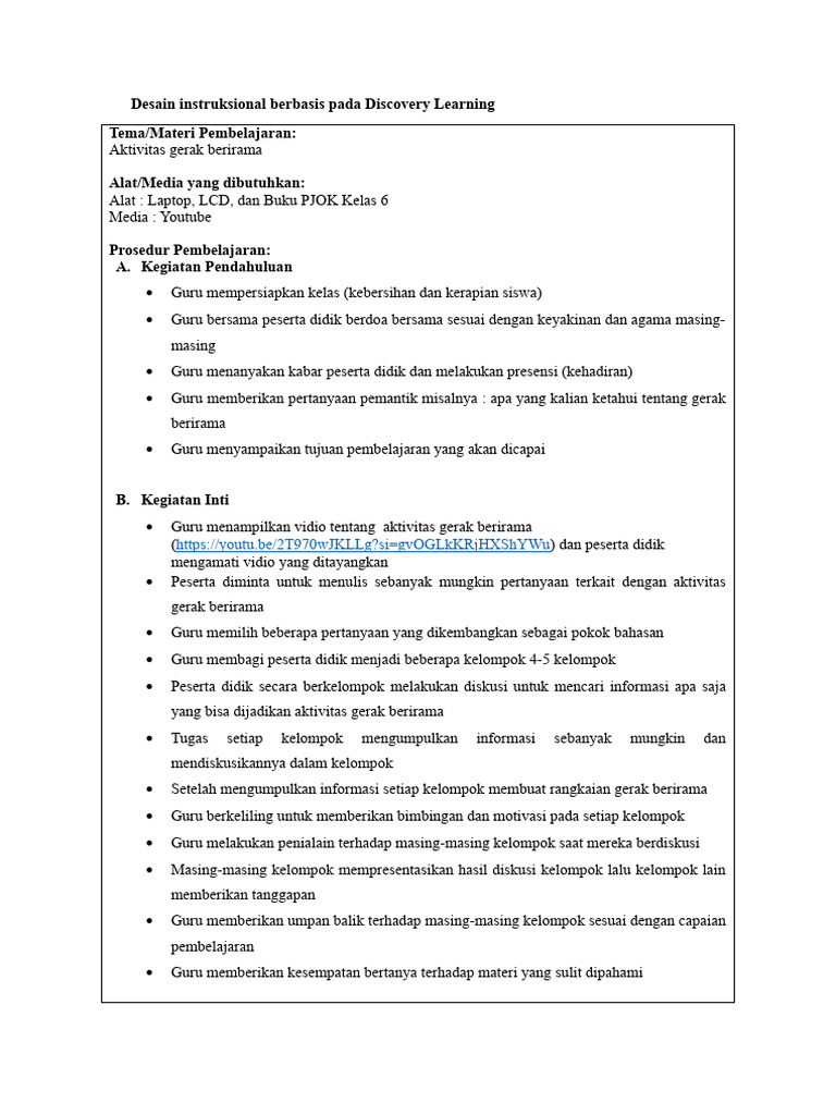 Desain Instruksional Berbasis Pada Discovery Learning | PDF