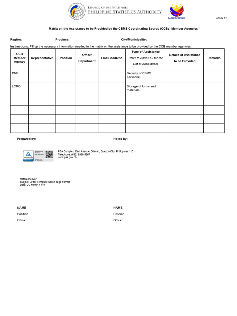 Annex 11 Matrix On The Assistance To Be Provided by The CCBs | PDF