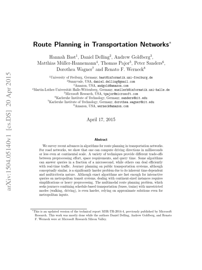Route Planning in Transportation Network | PDF | Theoretical Computer ...