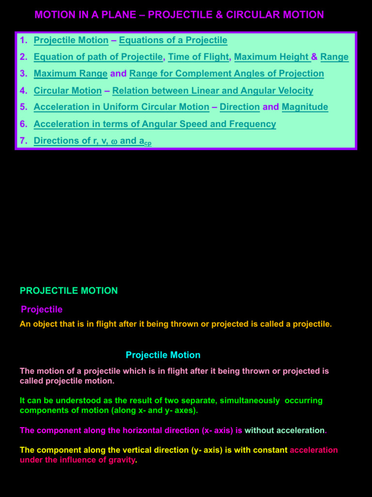 4 Motion In A Plane Projectile And Circulation Motion Download Free Pdf Acceleration