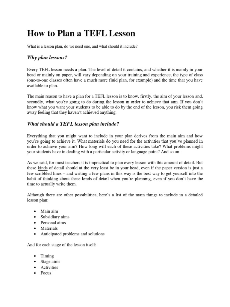 TEFL | PDF | Schema (Psychology) | Lesson Plan