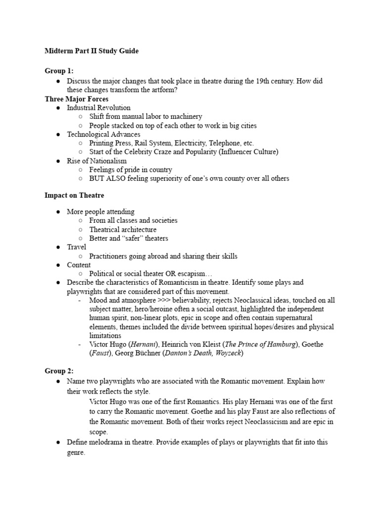 Midterm Study Guide | PDF | Romanticism | Theatre