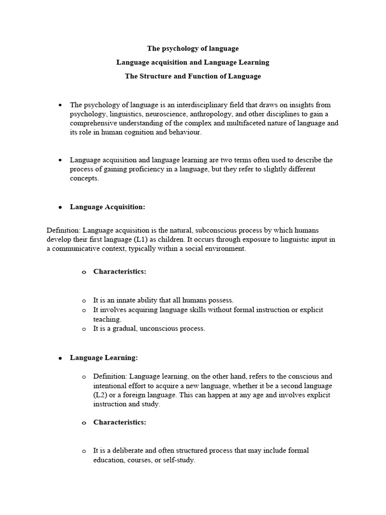 Language Acquisition vs. Learning | PDF | Language Acquisition | Cognitive Science