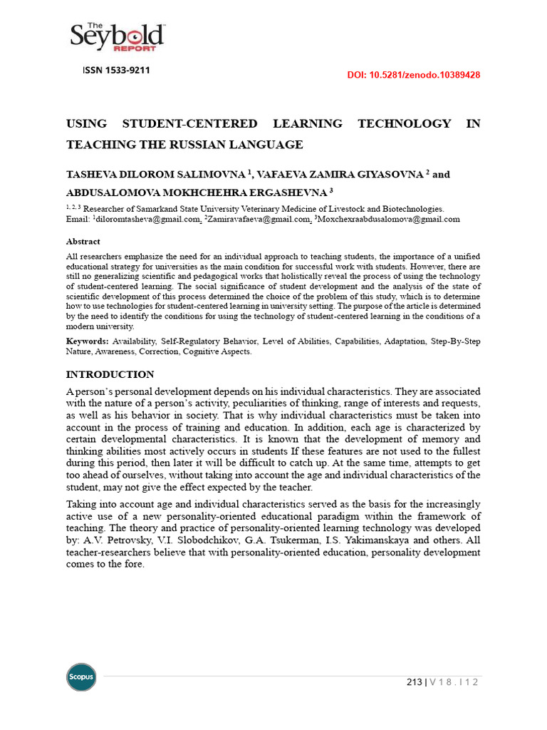 Student-Centered Learning in Russian Language Teaching | PDF | Learning | Pedagogy