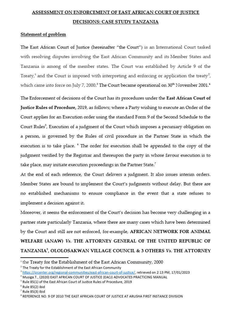 Assessment On Enforcement of East African Court of Justice Decisions ...