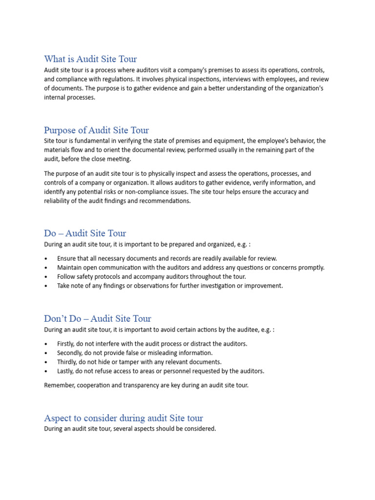 What Is Audit Site Tour | PDF | Audit | Business
