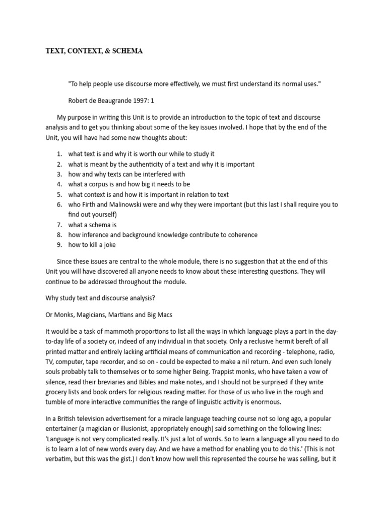 Taxt, Context, and Schemes | PDF | Linguistics | English Language