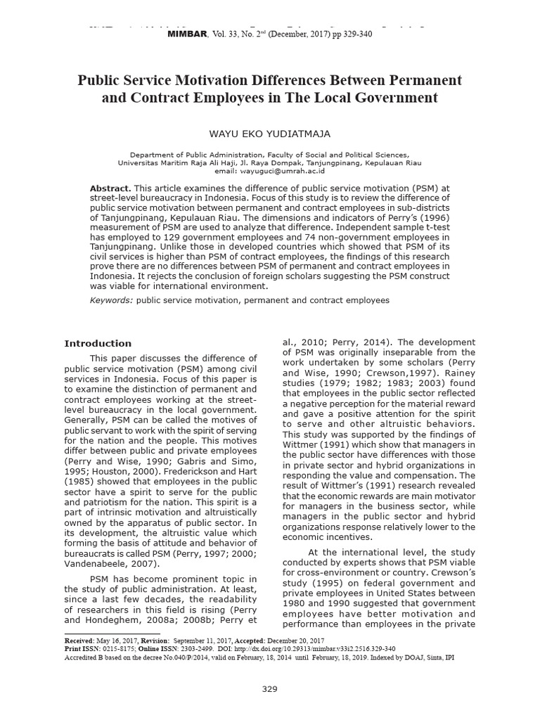 Public Service Motivation Differences | Download Free PDF | Motivation ...