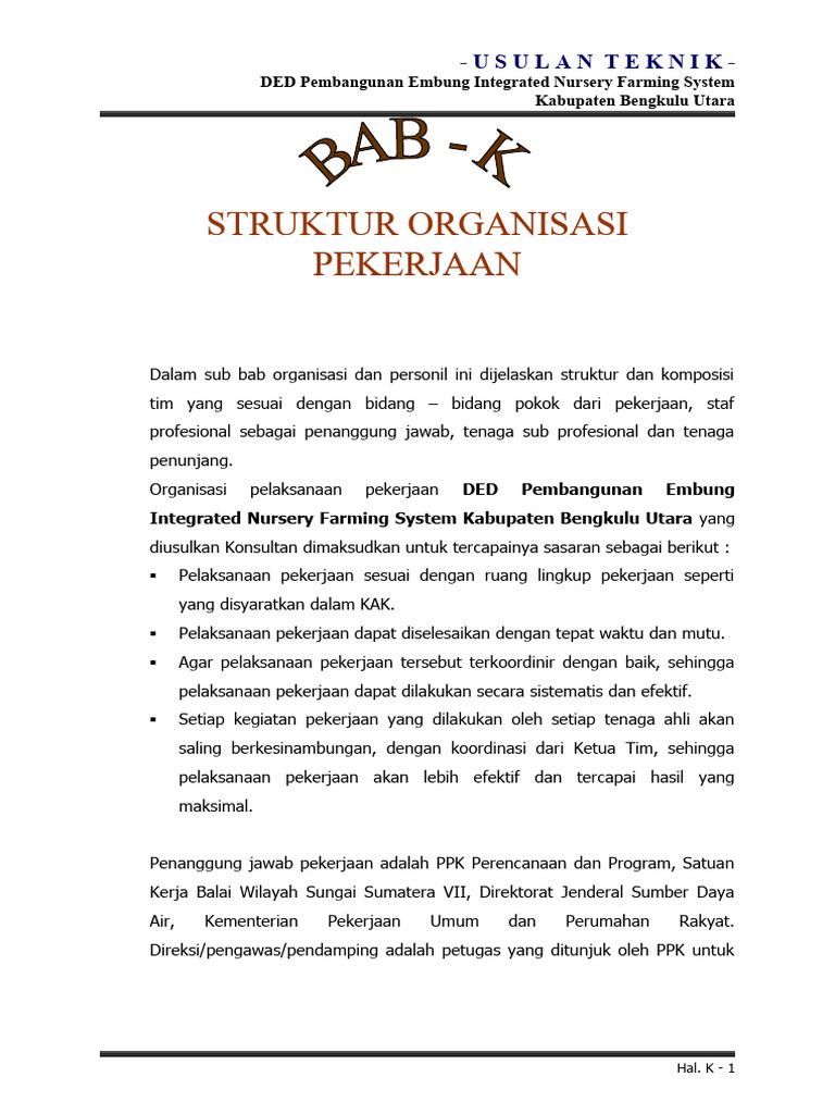 Struktur Organisasi DED Embung Bengkulu | PDF