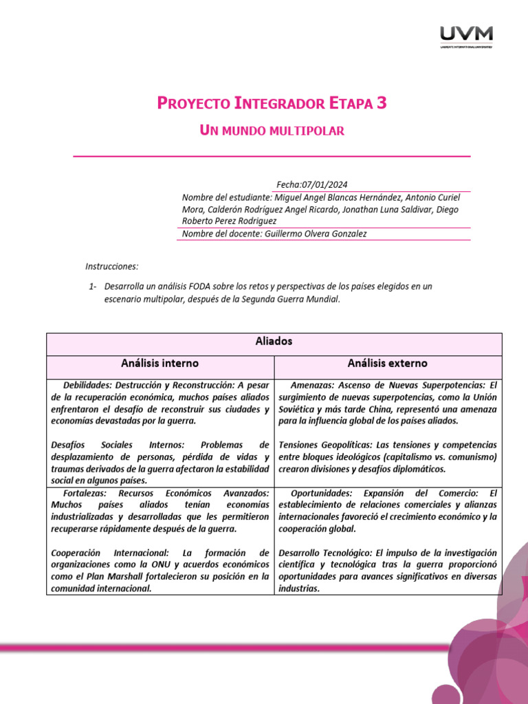 Proyecto Integrador 3 FOda | PDF | Potencias del Eje | Análisis FODA