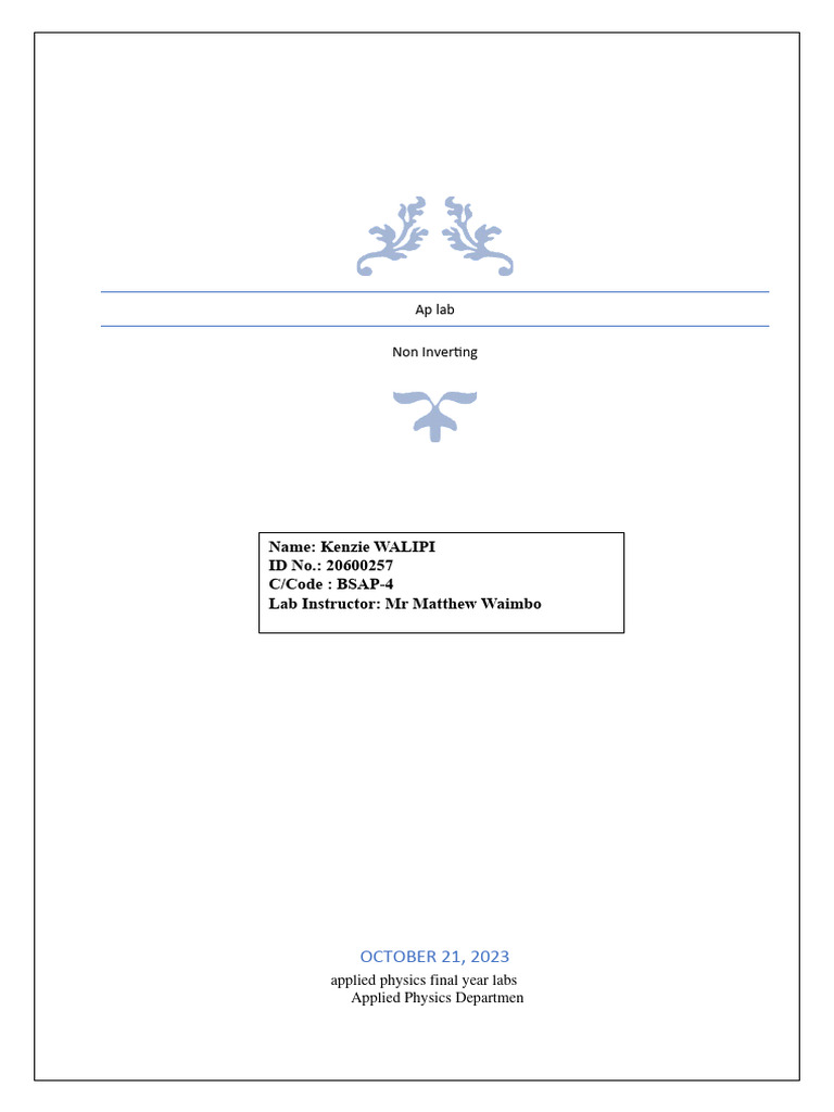 Non Inverting Lab | PDF | Amplifier | Operational Amplifier