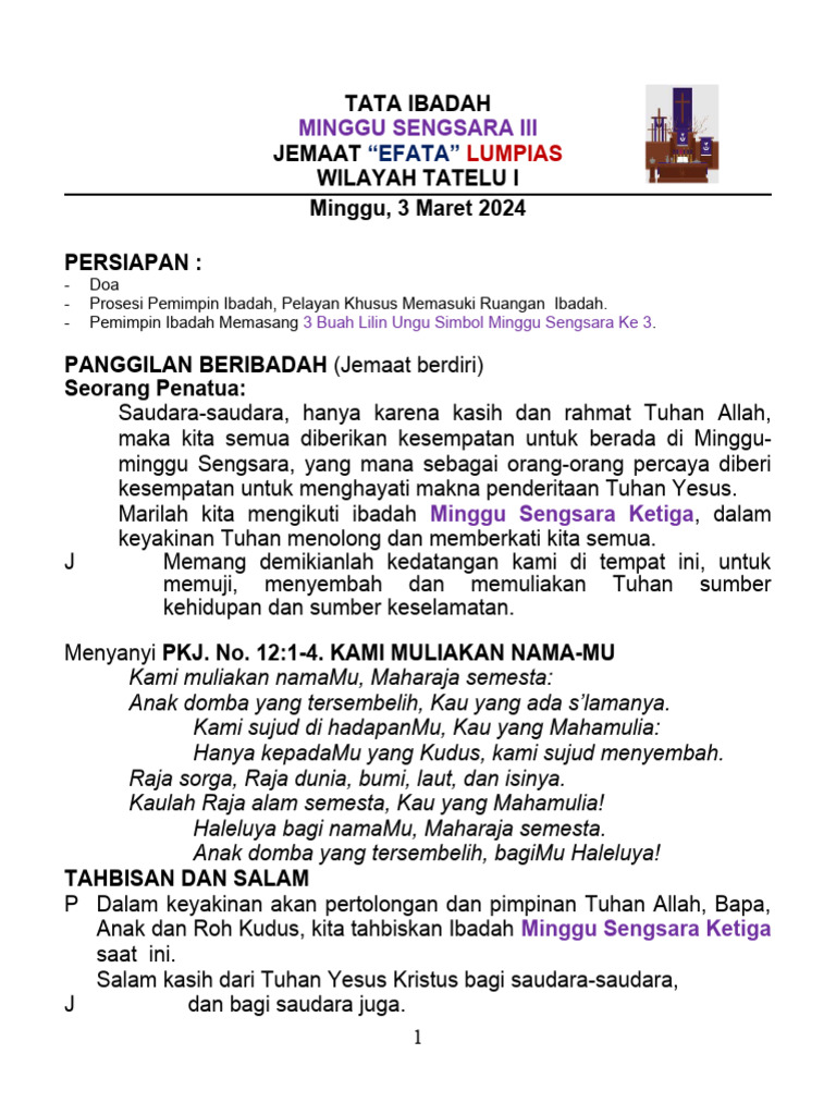 Tata Ibadah Minggu Sengsara Iii 03 Maret 2024 | PDF