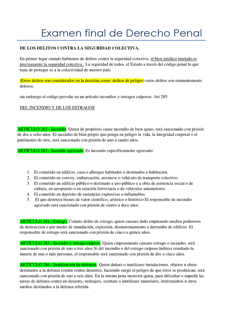 Examen final de Derecho Penal | PDF | Derecho penal | Castigos