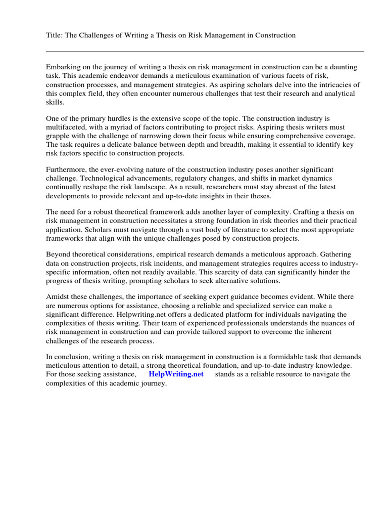 Thesis Challenges in Construction Risk Management | PDF | Risk Management | Risk