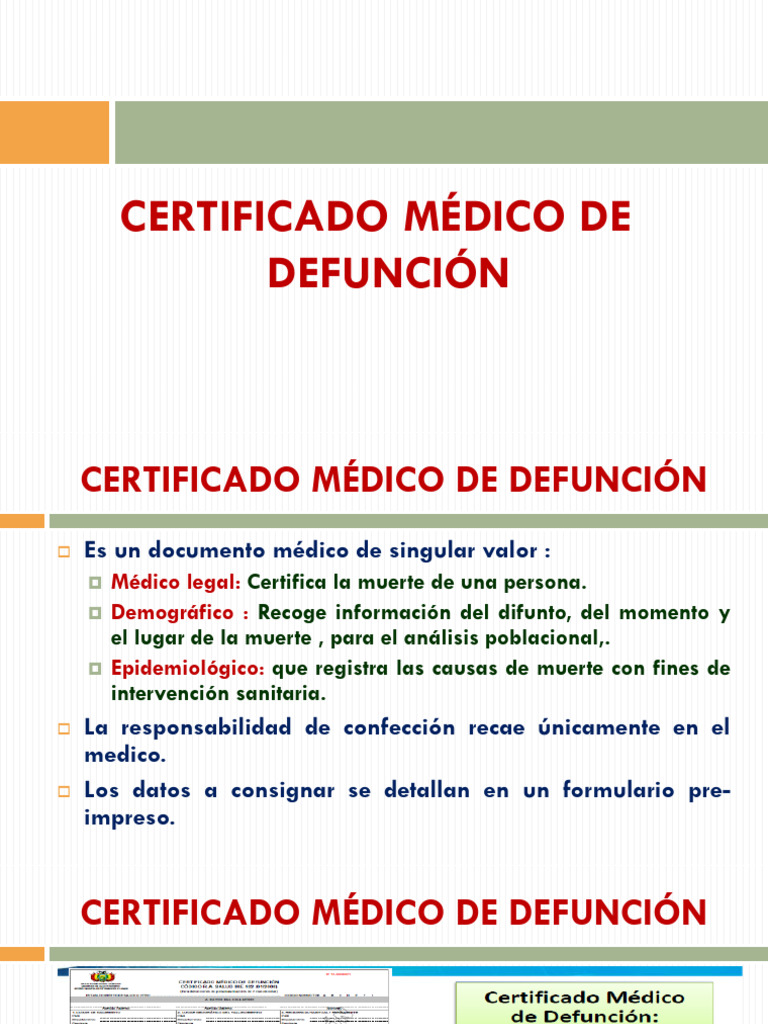 Presentación CERTIFICADO DE DEFUNCION | PDF | Muerte | Ciencias de la Salud