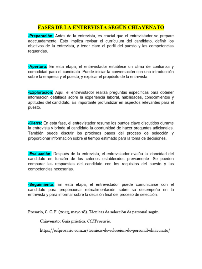 FASES DE LA ENTREVISTA SEGÚN CHIAVENATO | PDF