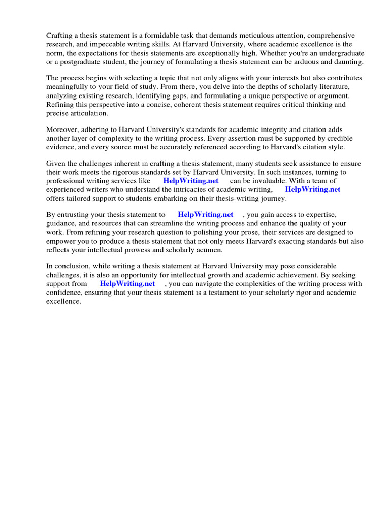 Thesis Statement Harvard University | PDF | Essays | Thesis