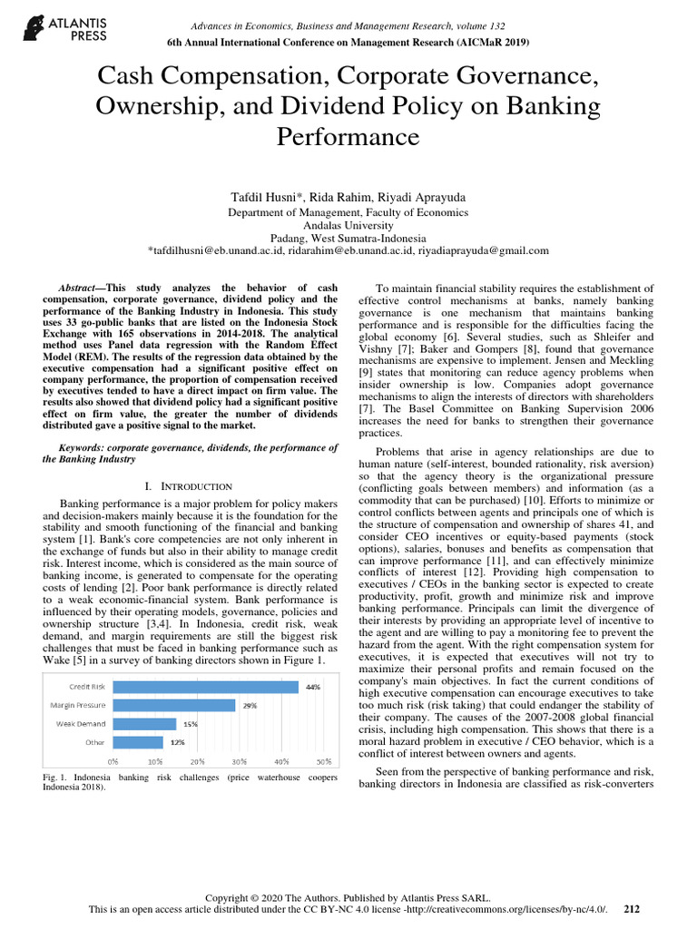 Cash Compensation, Corporate Governance, Ownership, and Dividend Policy On Banking Performance ...