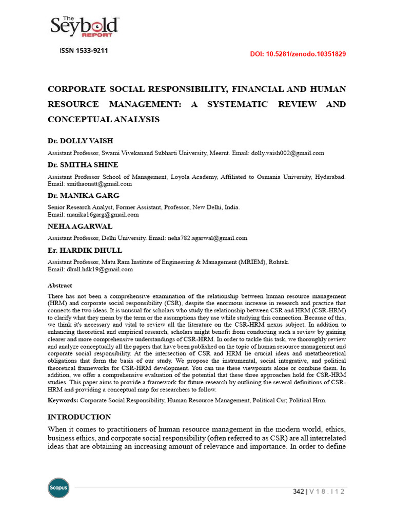 CSR-HRM: A Systematic Review | PDF | Corporate Social Responsibility | Sustainability