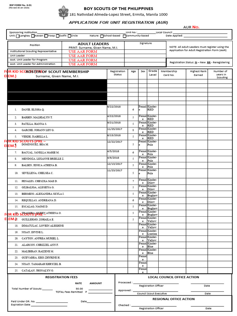 Boy Scouts of the Philippines Registration Form | PDF