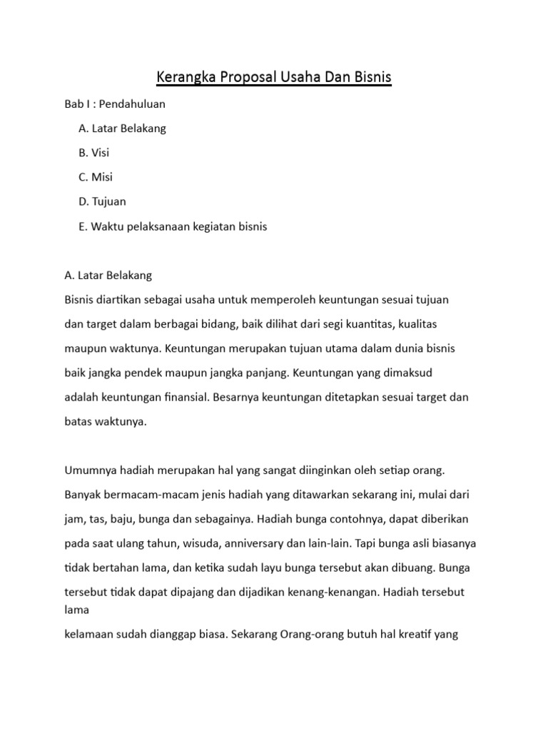 Kerangka Proposal Usaha Toko Bunga Kertas | PDF
