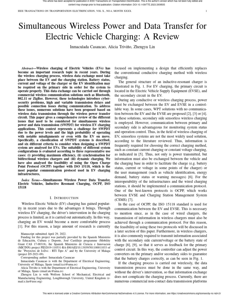 Simultaneous Wireless Power and Data Transfer For Electric Vehicle ... Simultaneous Wireless Power and Data Transfer For Electric Vehicle ...