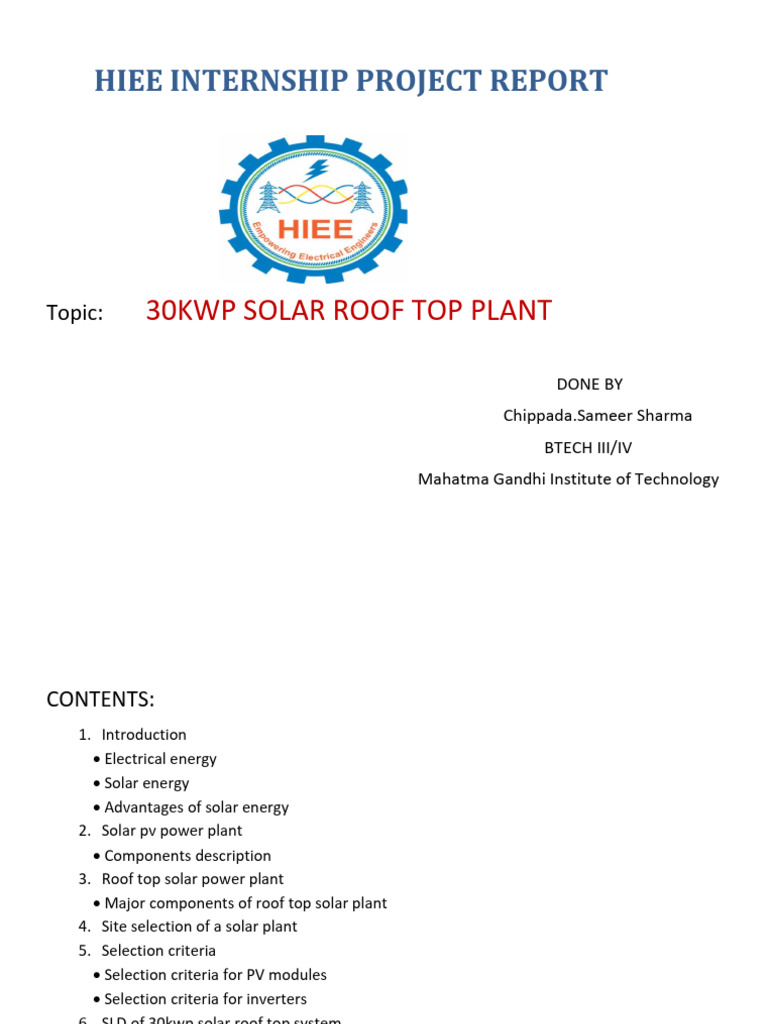 Internship Solar PV Works | Download Free PDF | Photovoltaic System ...