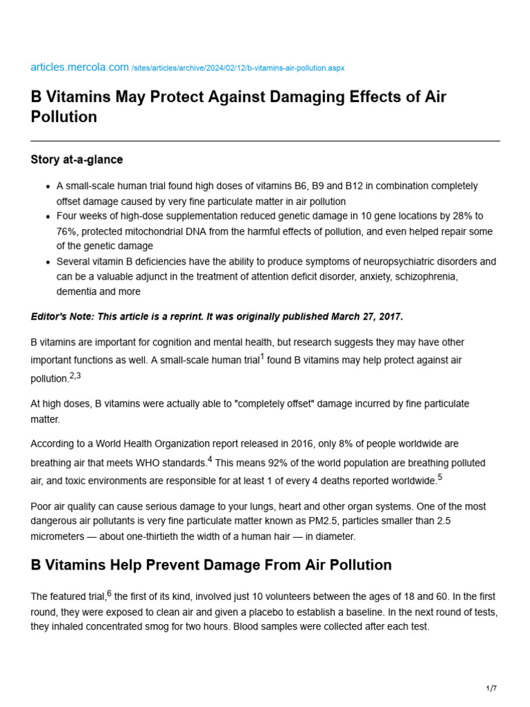B Vitamins May Protect Against Damaging Effects of Air Pollution | PDF ...