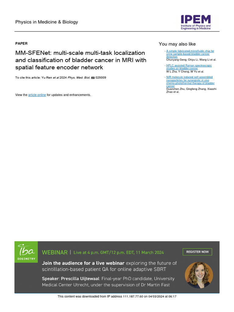 Ren 2024 Phys. Med. Biol. 69 025009 | PDF | Medical Imaging | Medical ...