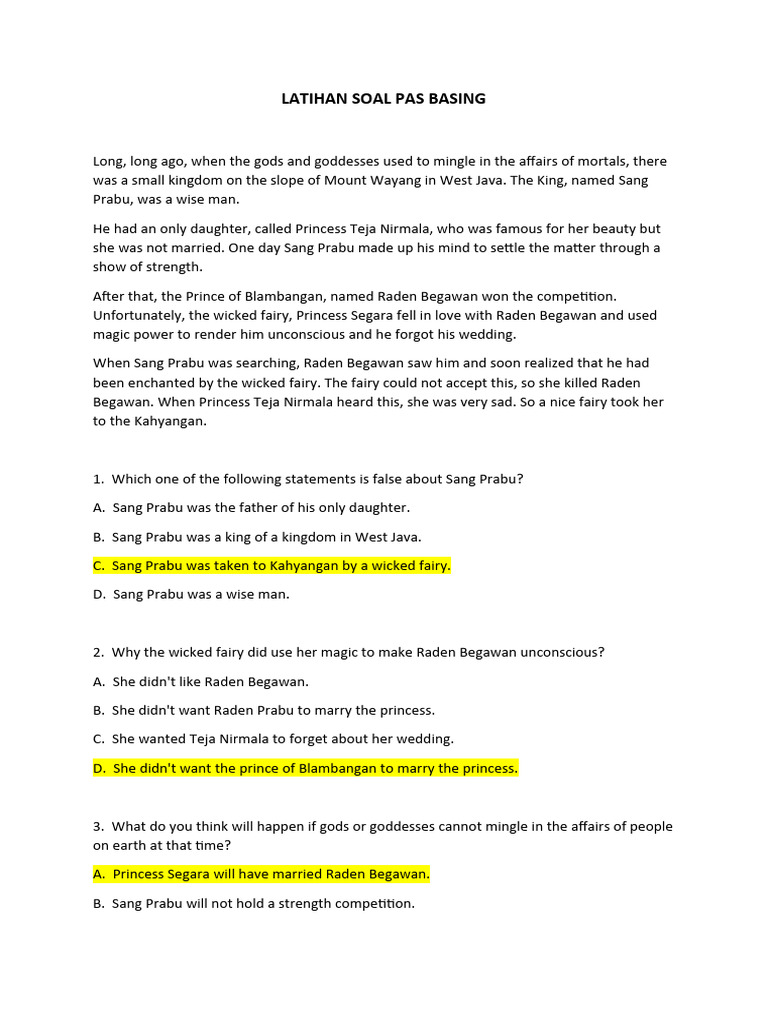 Latihan Soal Pas Basing | PDF | Fairies | Fairy Tales