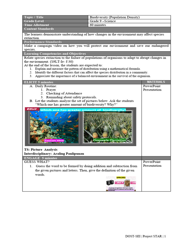 Lesson Exemplar Biodiversity | PDF | Learning | Density