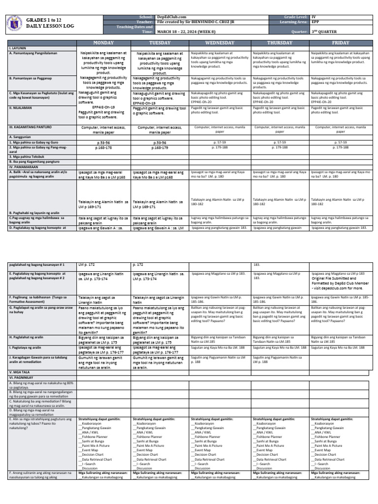 DLL - Epp 4 - Q3 - W8 | PDF