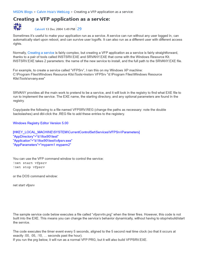 Creating A VFP Application As A Service - Calvin Hsia's WebLog - Site Home - MSDN Blogs | PDF ...